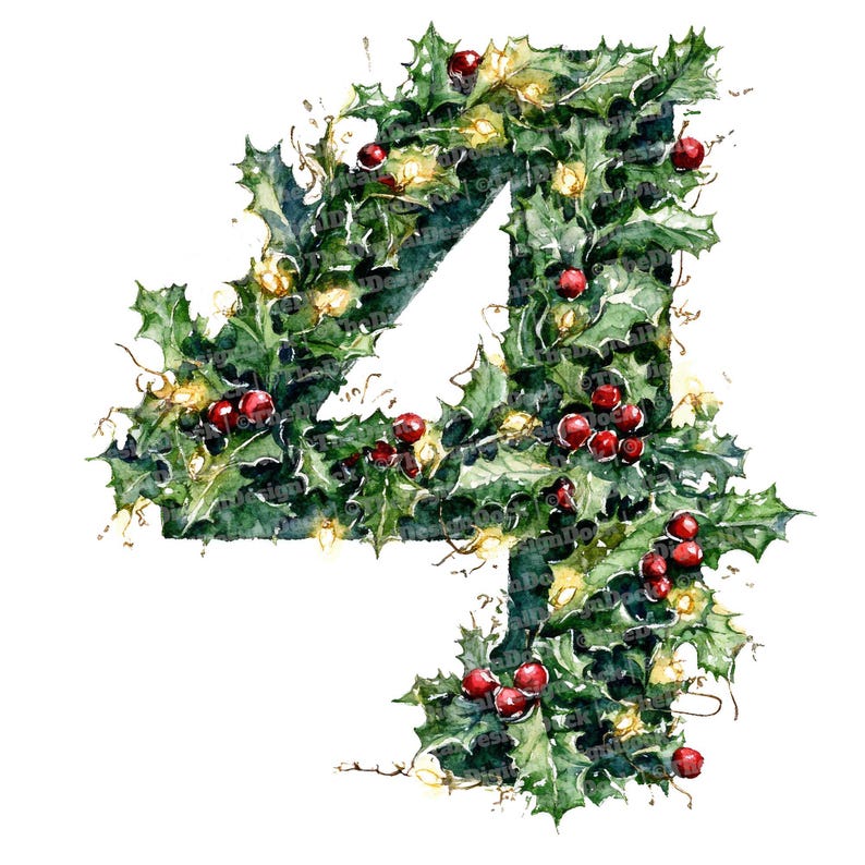 12 Christmas Numbers Clip Art, Watercolor Holiday Numbers Clipart Set ...