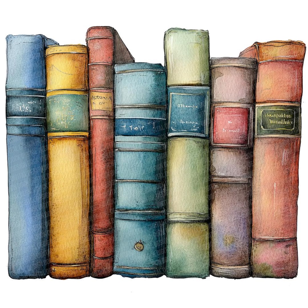 Vintage Book PNG Clipart, 12x Watercolor Book Clip Art Set, Antique ...