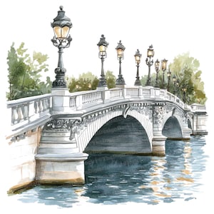 12 Paris Bridge Clipart, Watercolor Pont Alexandre III Art, Printable ...