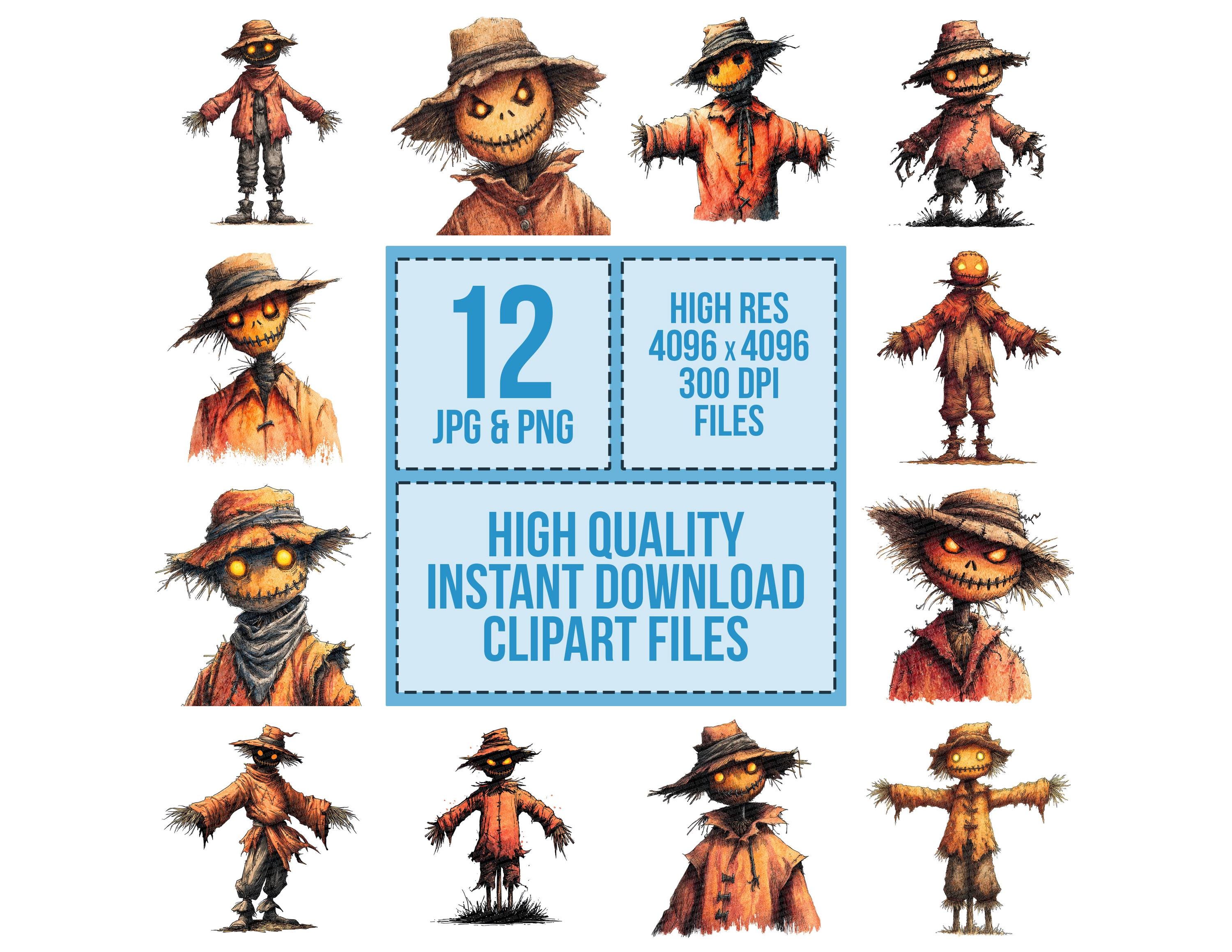 Scarecrow PNG Clipart, 12 Halloween Watercolor Scarecrows Clip Art ...