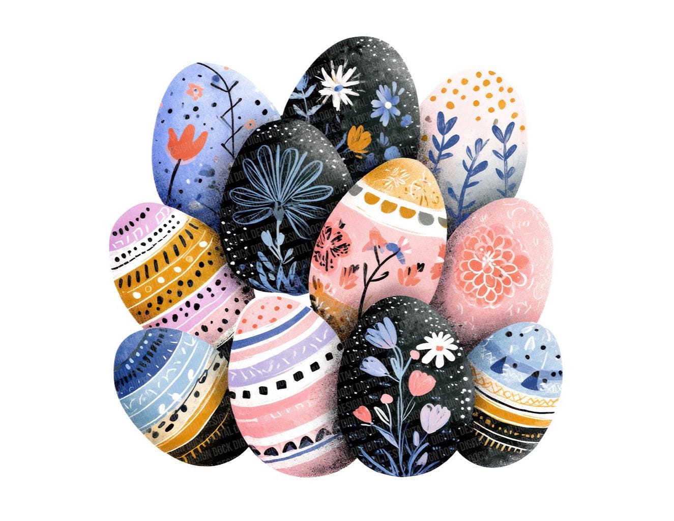 Floral Easter Egg PNG Clipart, 12x Patterned Egg Clip Art Set ...