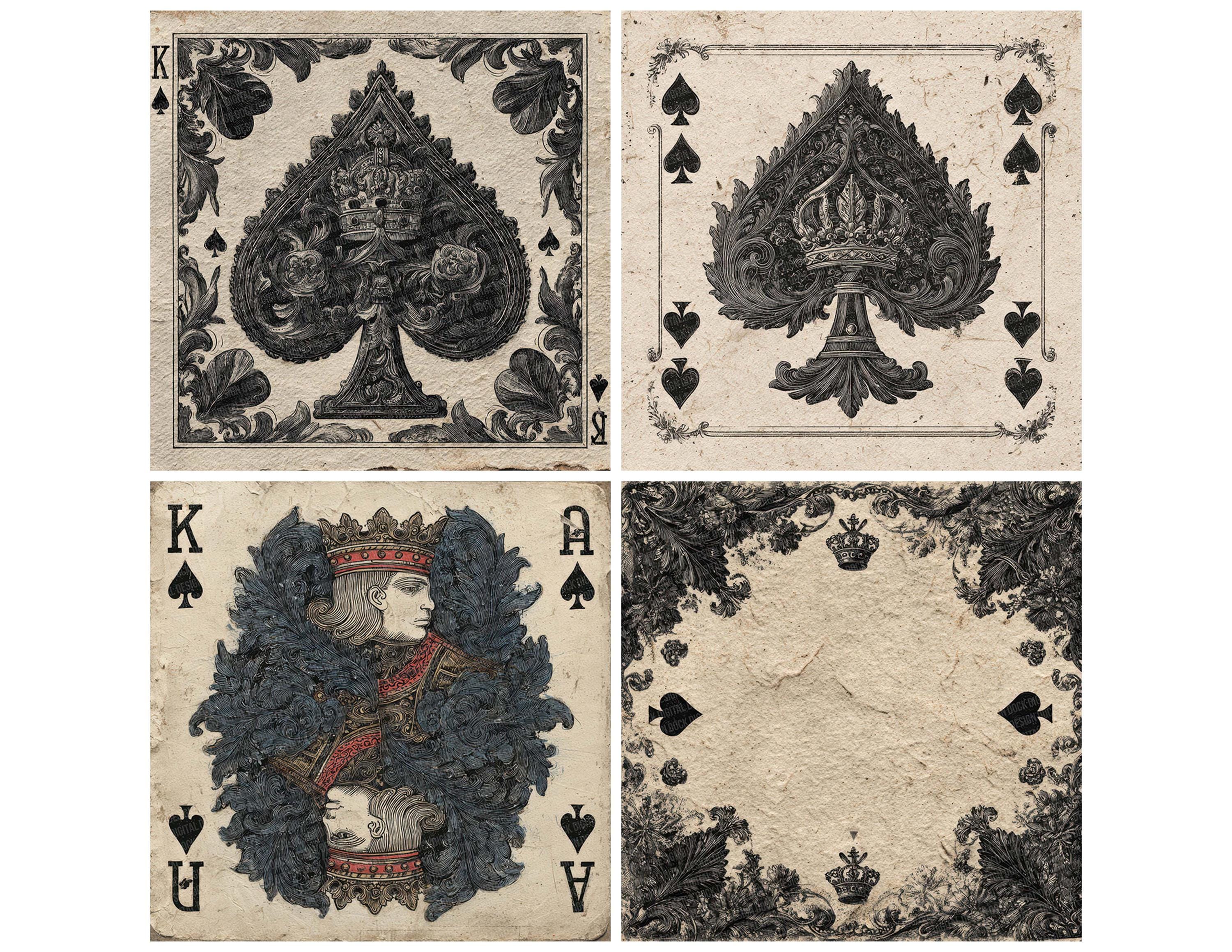 King Spades Playing Card Digital Paper Pack 12x Vintage Royal Design ...