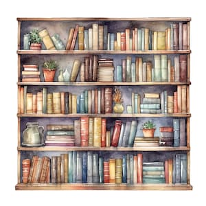 12x Vintage Wooden Bookshelf Clipart, Old Books Clipart, Printable ...