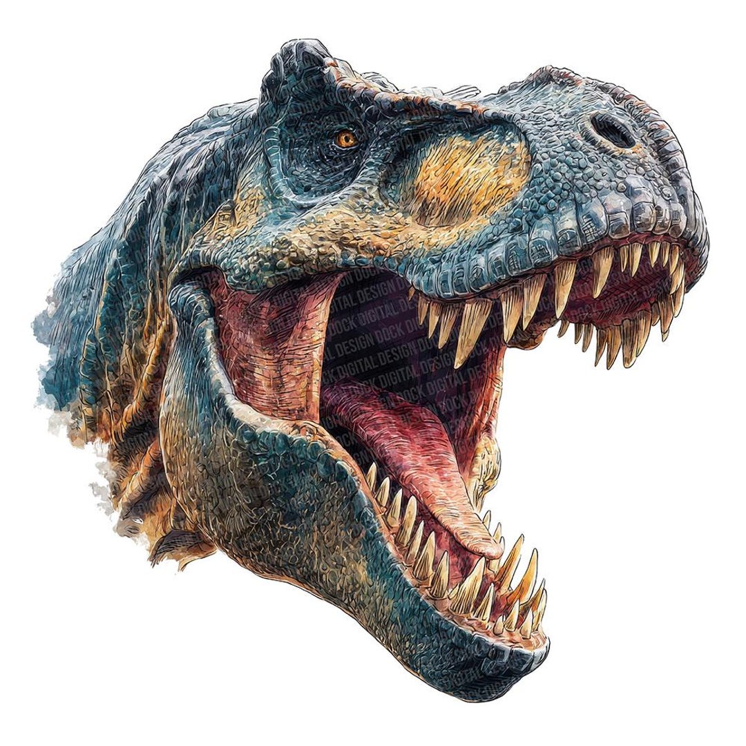 12x Watercolor T-rex Roar PNG Clipart, Realistic Dinosaur Head Clip Art ...