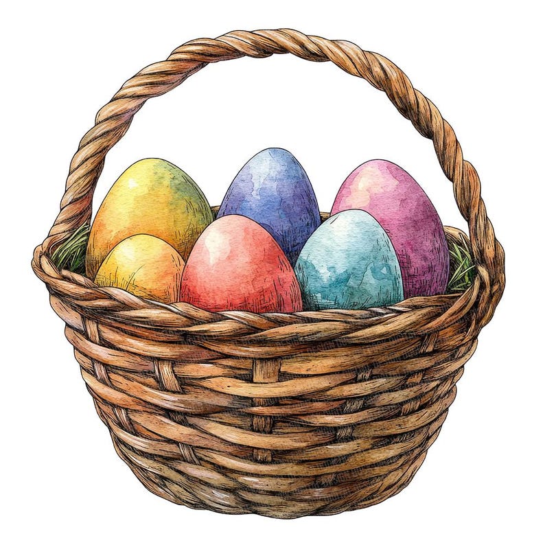 Easter Basket PNG Clipart, 12x Watercolor Easter Egg Clip Art Set ...