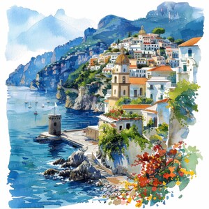 Amalfi Coast Clipart, 12 Jpgs, Coastal Italy Clipart, Printable ...