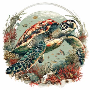 12x Vintage Sea Turtle Clipart, Floral Sea Clipart, Printable ...