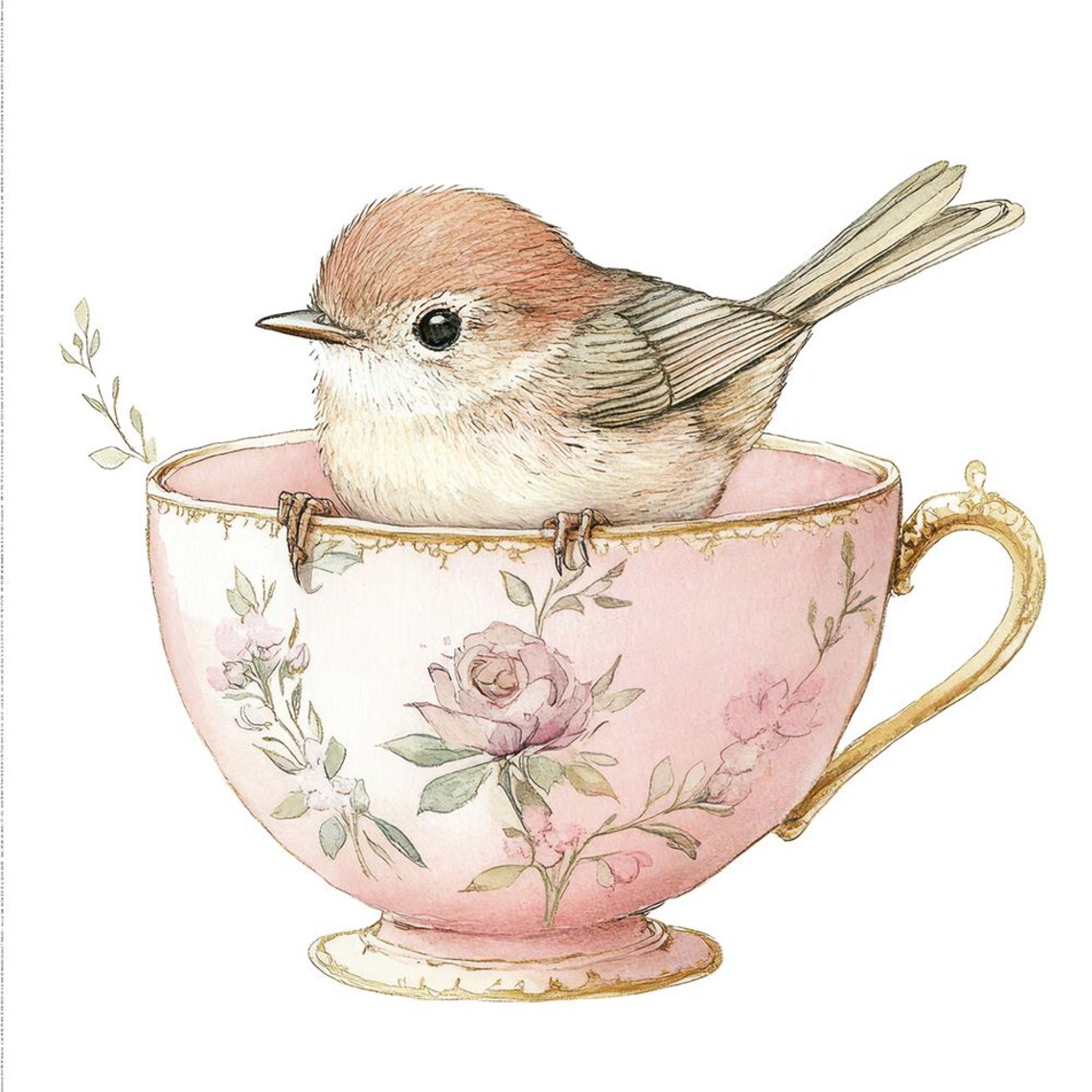 Wren in Pink Teacup PNG Clip Art, 12x Bird Clip Art Set, Printable ...