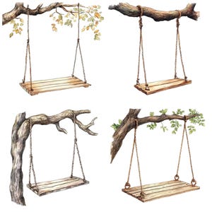 Tree Swing PNG Clipart, 12x Rustic Hanging Swings Clip Art Set ...