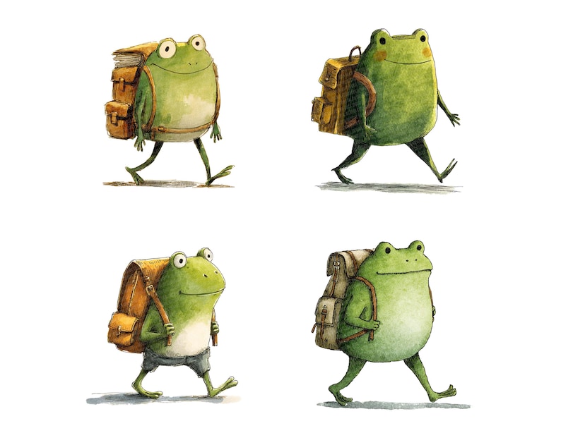 Frog PNG Clipart, 12x Backpack Animal Art Set, Printable Watercolor ...