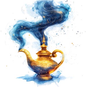 12x Fantasy Genie Lamp Clipart, Watercolor Magic Art, High Quality Jpgs ...