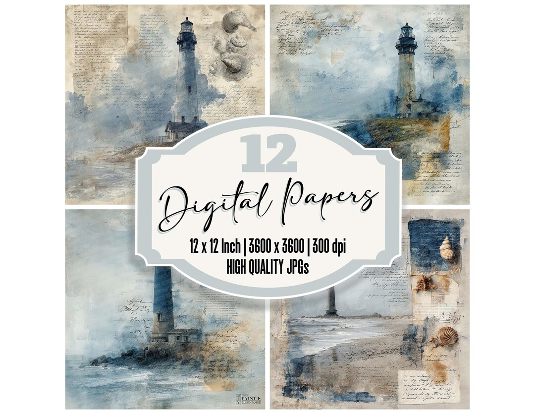 Coastal Lighthouse Layers Junk Journal Paper Pack 12x Vintage Nautical ...