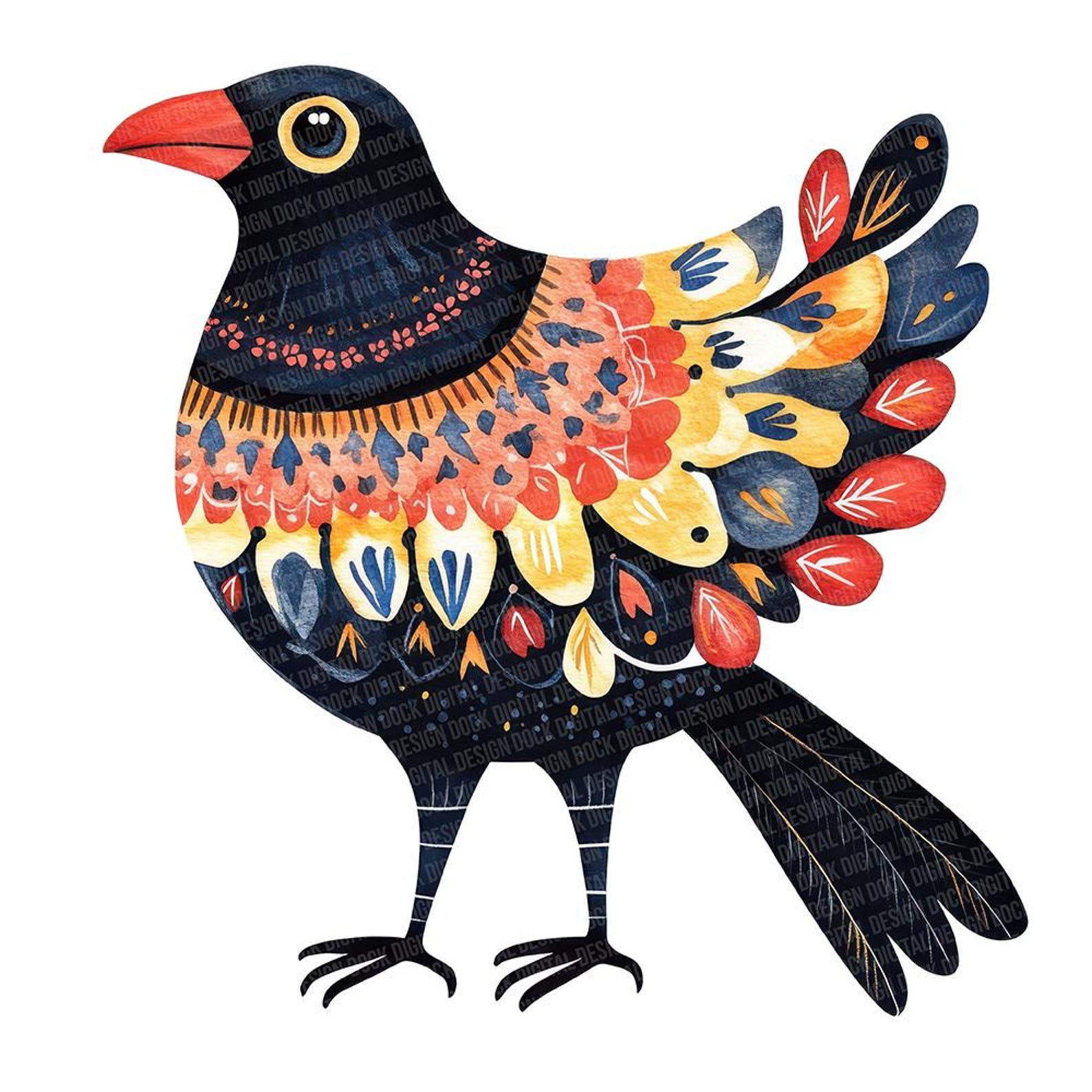 Folk Crow PNG Clipart, 12x Floral Crow Clip Art Set, Printable ...
