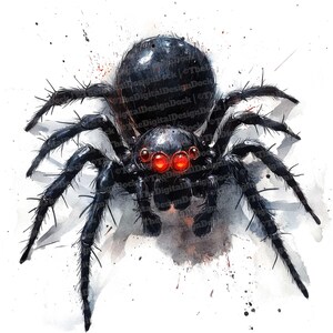 12 Scary Spider Clipart, Watercolor Creepy Spider Art, Halloween Horror ...