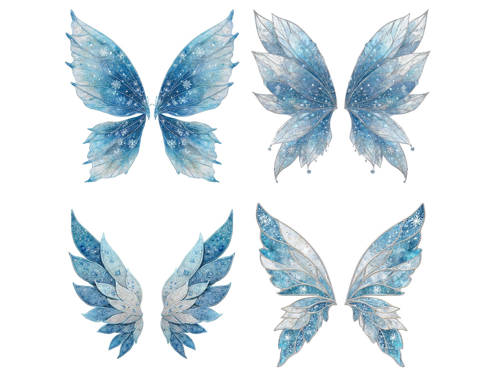 Fairy Wings PNG Clipart, 12x Frosted Snowflake Wings Art, Printable ...