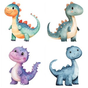 Dinosaur PNG Clip Art, 12x Nursery Dino Clipart PNG Set, Watercolor ...