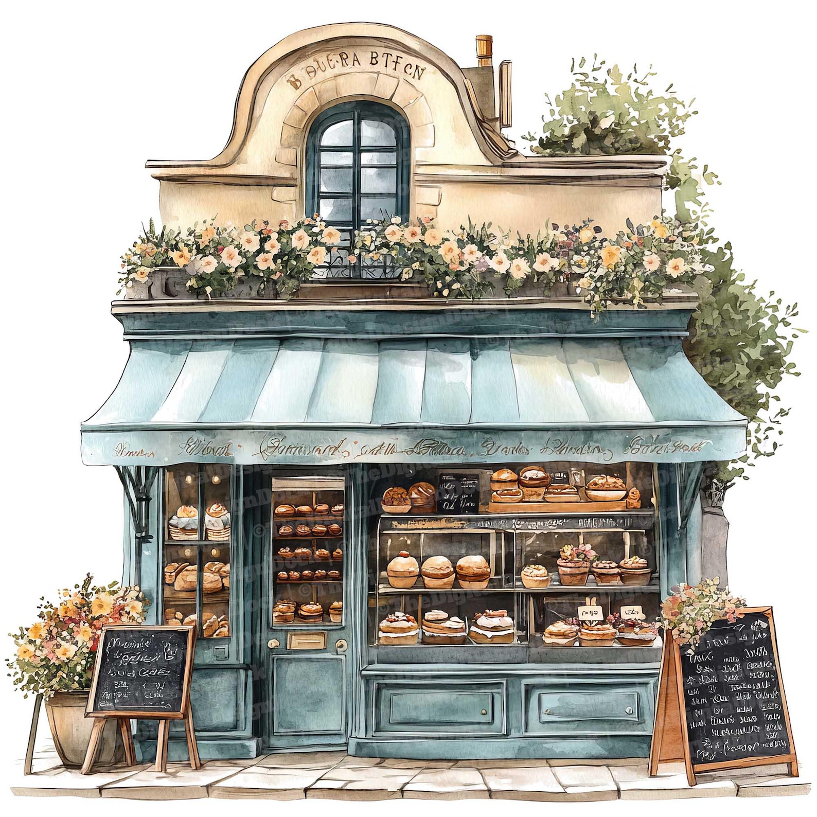 12 French Bakery Watercolor Clipart, Parisian Café Art, Printable ...