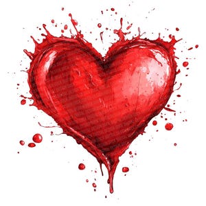 Red Watercolor Heart PNG Clipart, 12x Splatter Love Heart Clip Art Set ...