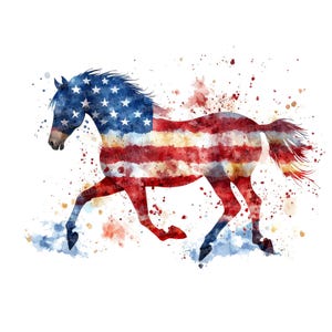 12 USA Flag Horse Clipart, American Flag Art, Watercolor Patriotic Art ...