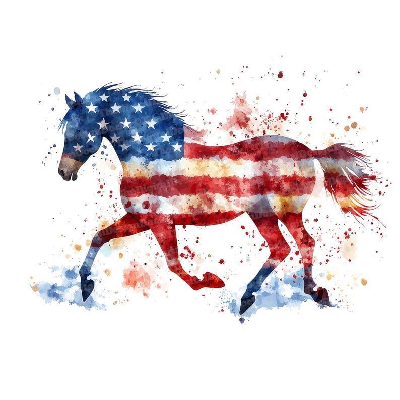 12 USA Flag Horse Clipart, American Flag Art, Watercolor Patriotic Art ...