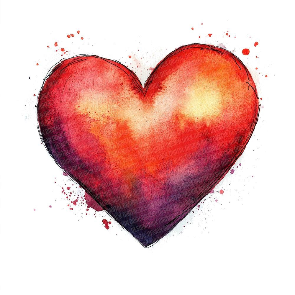 Watercolor Heart PNG Clipart, 12x Red Love Heart Clip Art Set,hand ...