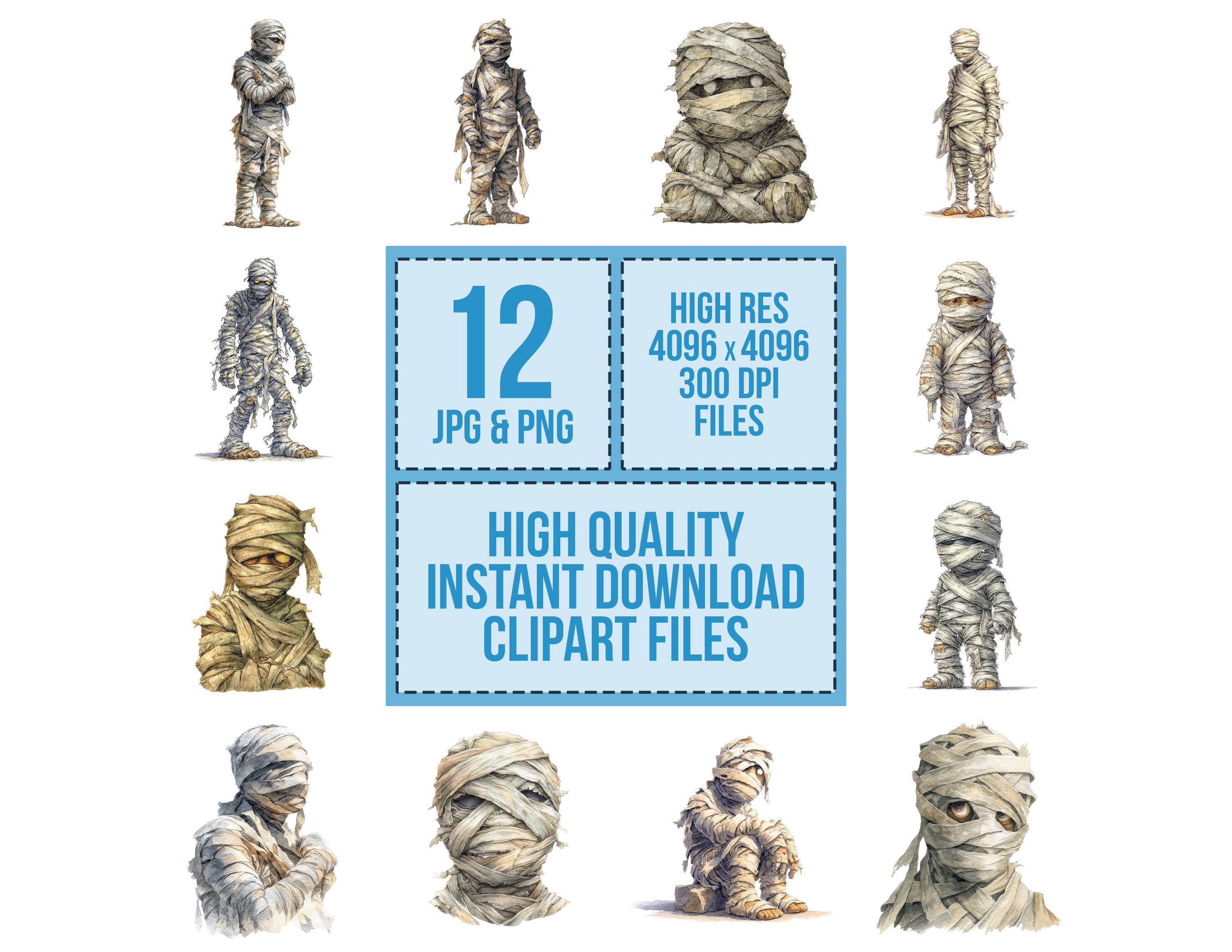 Mummy PNG Clipart, 12x Halloween Monster Clip Art Set, Printable ...