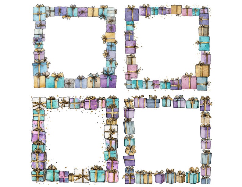 Gift Box Frame PNG Clipart, 12x Watercolor Present Border Clip Art Set ...