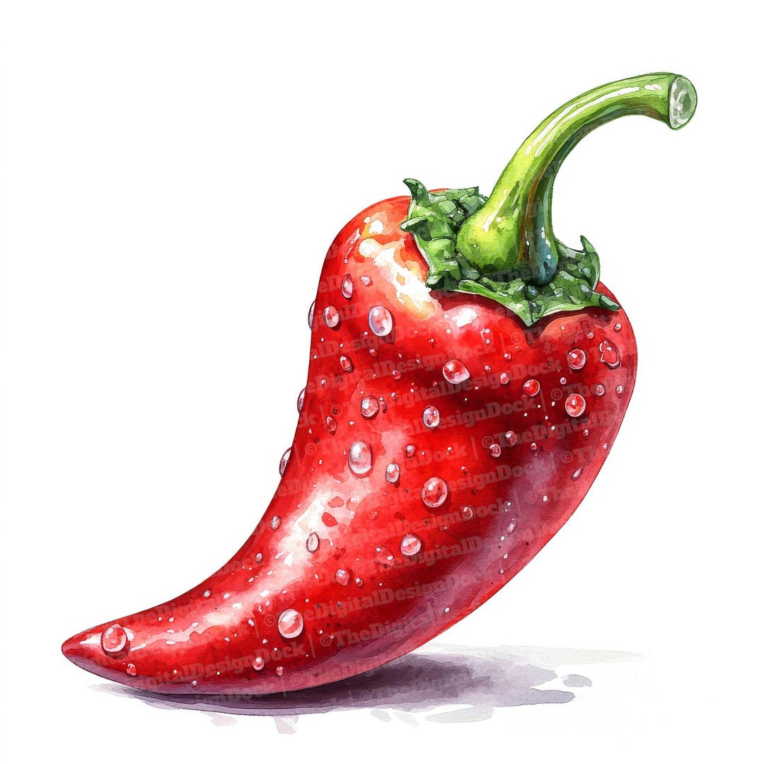 12 Red Chilli Pepper Clipart, Watercolor Green Chilis, Printable ...