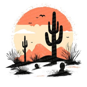 Desert Landscape PNG Clipart, 12x Cactus Sunset Illustrations ...