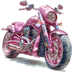 12x Pink Motorcycle Clipart, Watercolor Gem Studded Motorbike ...