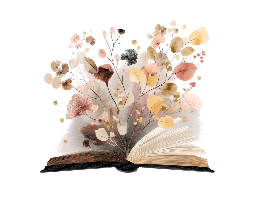 Open Book Clipart, 12x Floral Book Clip Art Set, Printable Watercolor ...