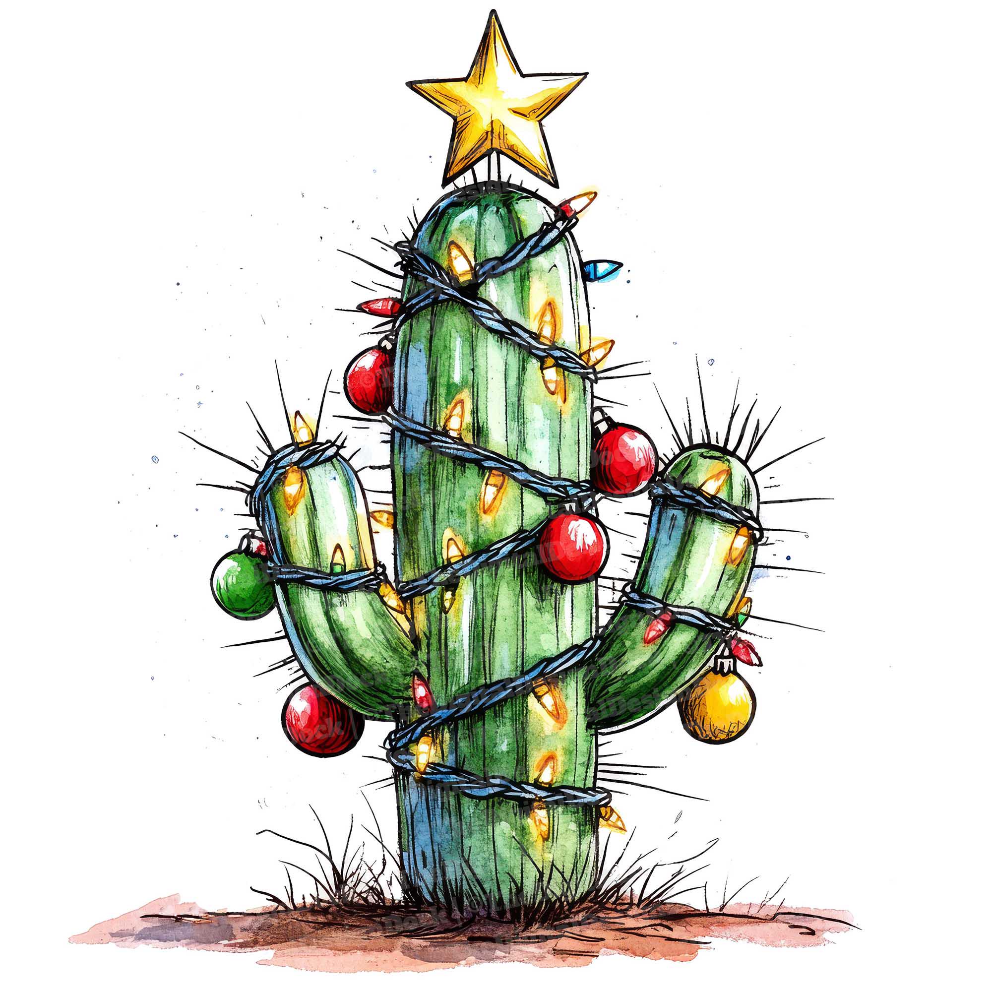12x Christmas Cactus Tree Clipart, Watercolor Holiday Desert ...