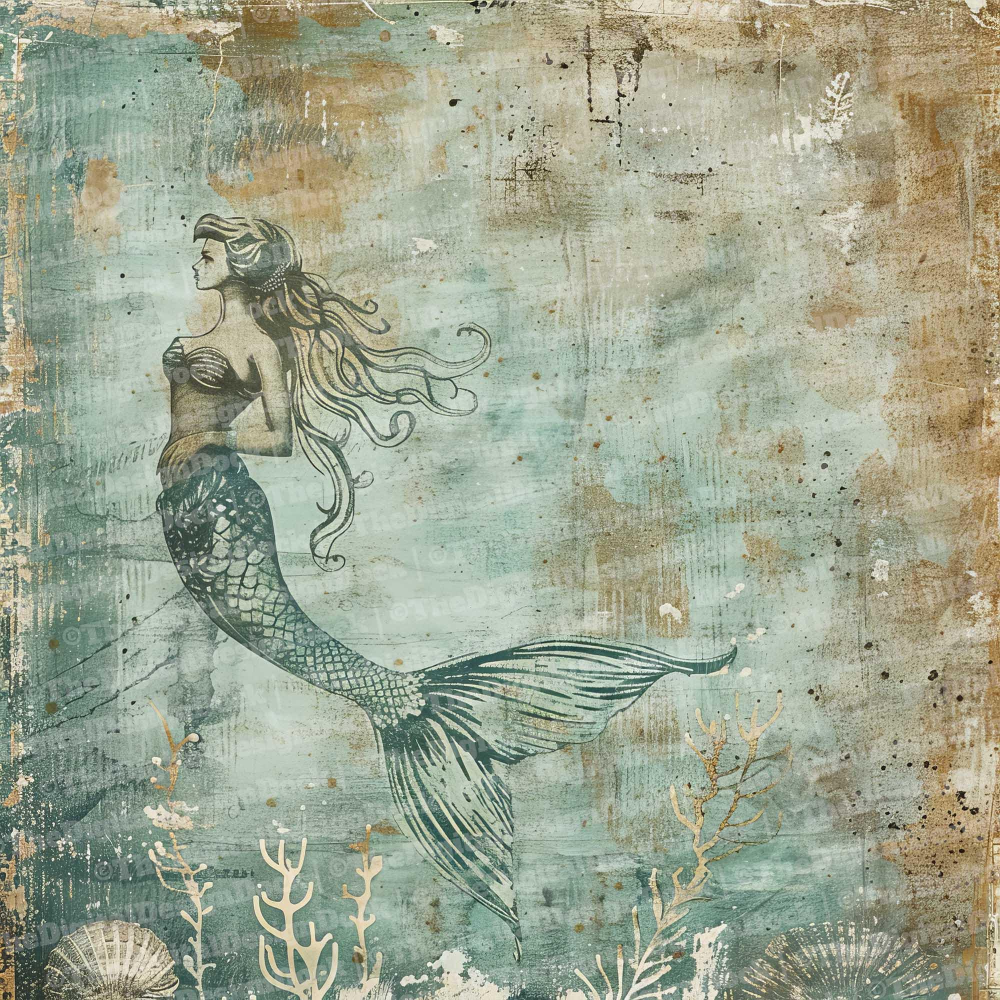 12x Vintage Mermaid Junk Journal Paper, Distressed Nautical Digital ...