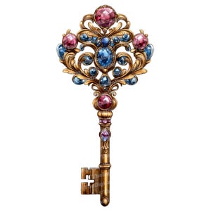 Jeweled Key Clip Art, 12x Watercolor Key With Gems Clipart Set ...