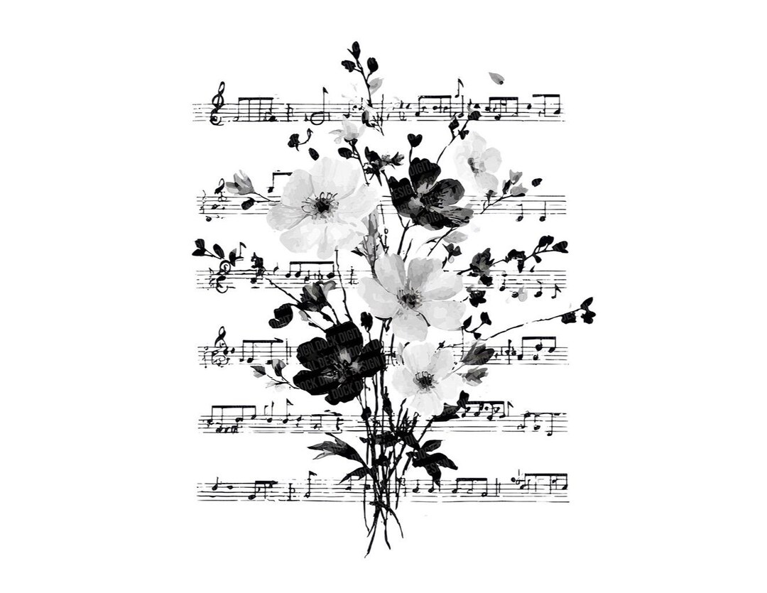 Music Note Bouquet Clipart, 12x Floral Sheet Music Art Set, Printable ...