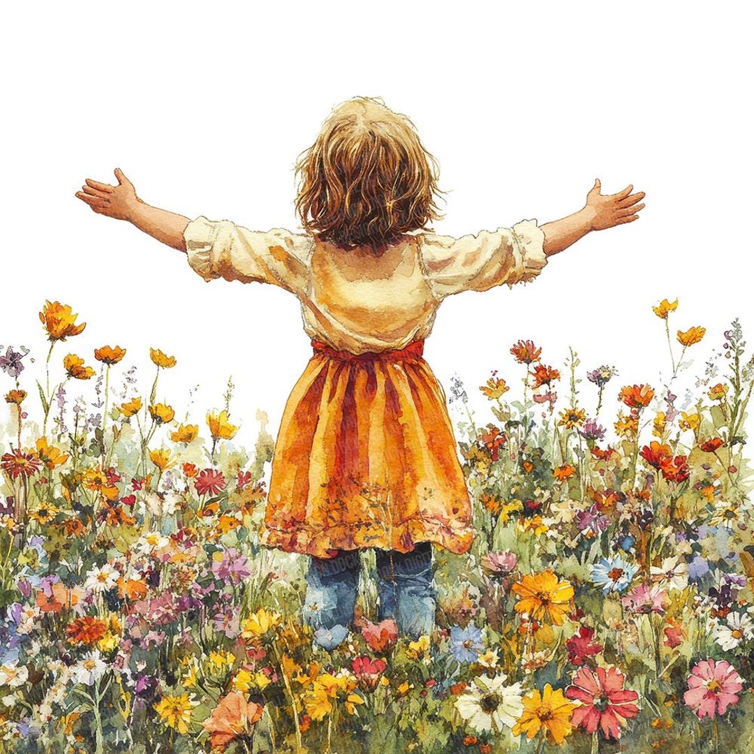 Children in Flower Meadow Clip Art, 12x Kids in Garden Clipart ...