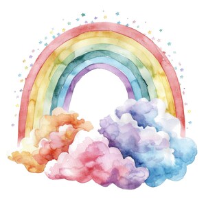 12 Rainbow and Clouds Clipart, Cute Watercolor Clipart, Printable ...
