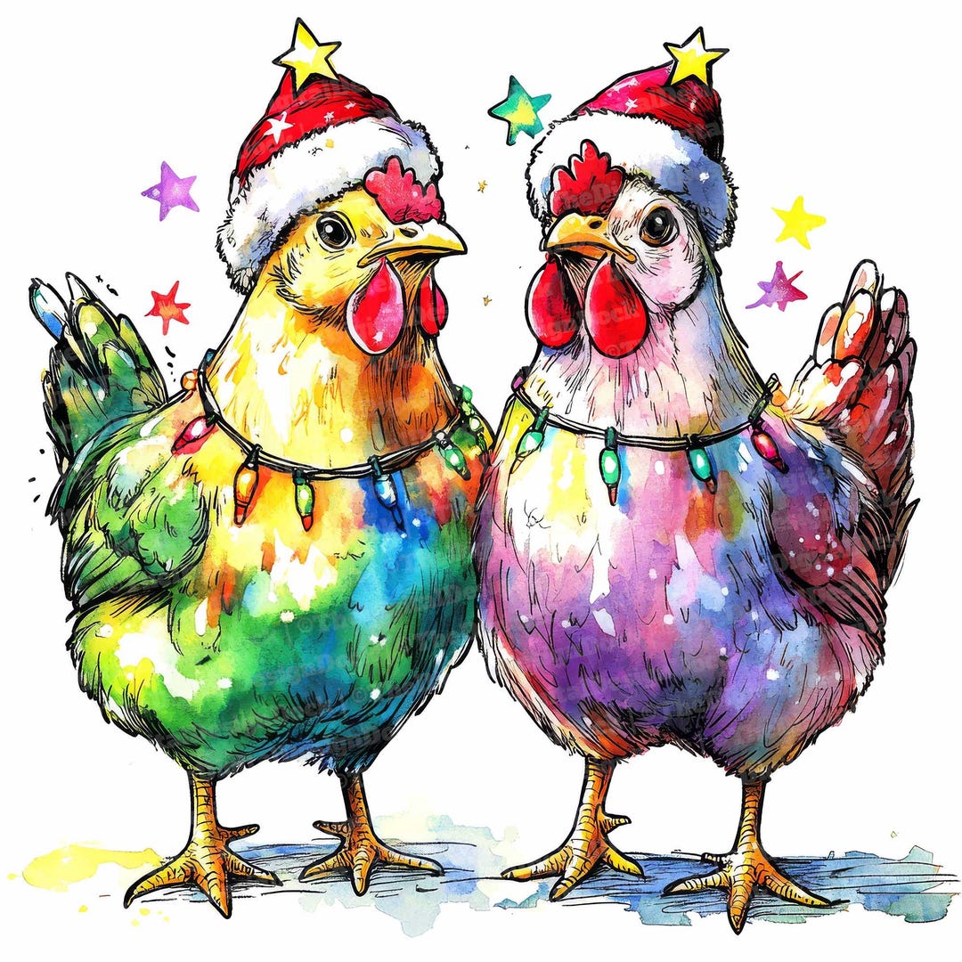 12x Christmas Chicken Clipart, Festive Rooster Clipart, Printable ...