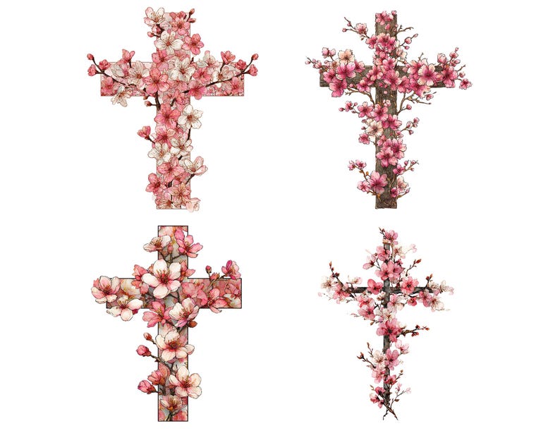 Cross PNG Clip Art, 12x Cherry Blossom Floral Clipart Set, Printable ...