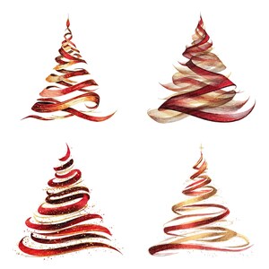Christmas Tree PNG Clipart, 12x Ribbon Spiral Christmas Trees Clip Art ...
