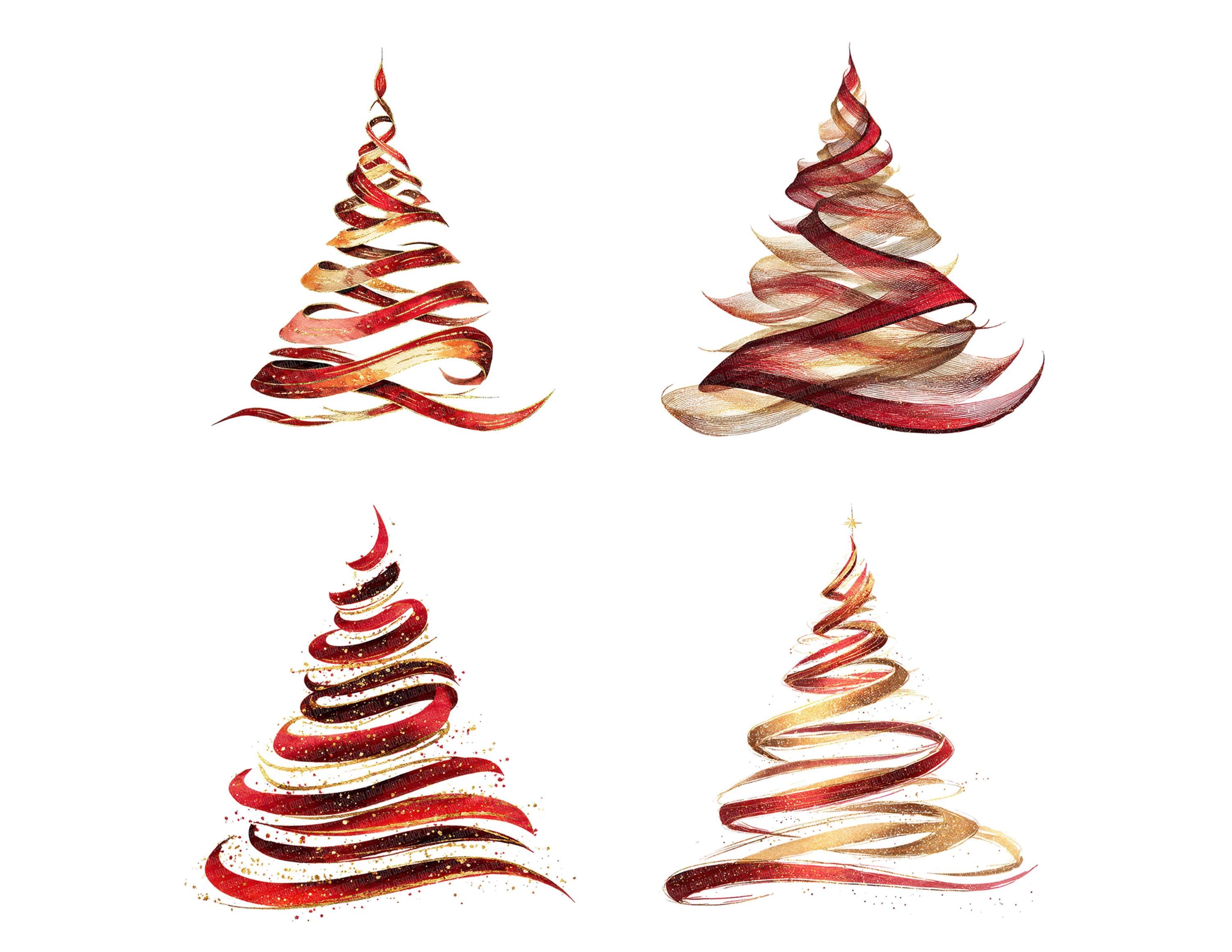 Christmas Tree PNG Clipart, 12x Ribbon Spiral Christmas Trees Clip Art ...