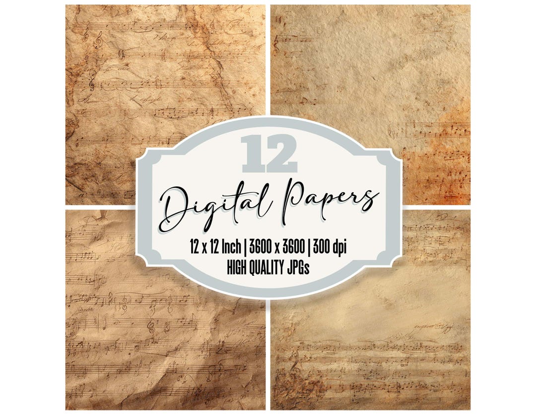 12x Musical Notes Junk Journal Paper Digital Paper Pack Vintage Sheet ...