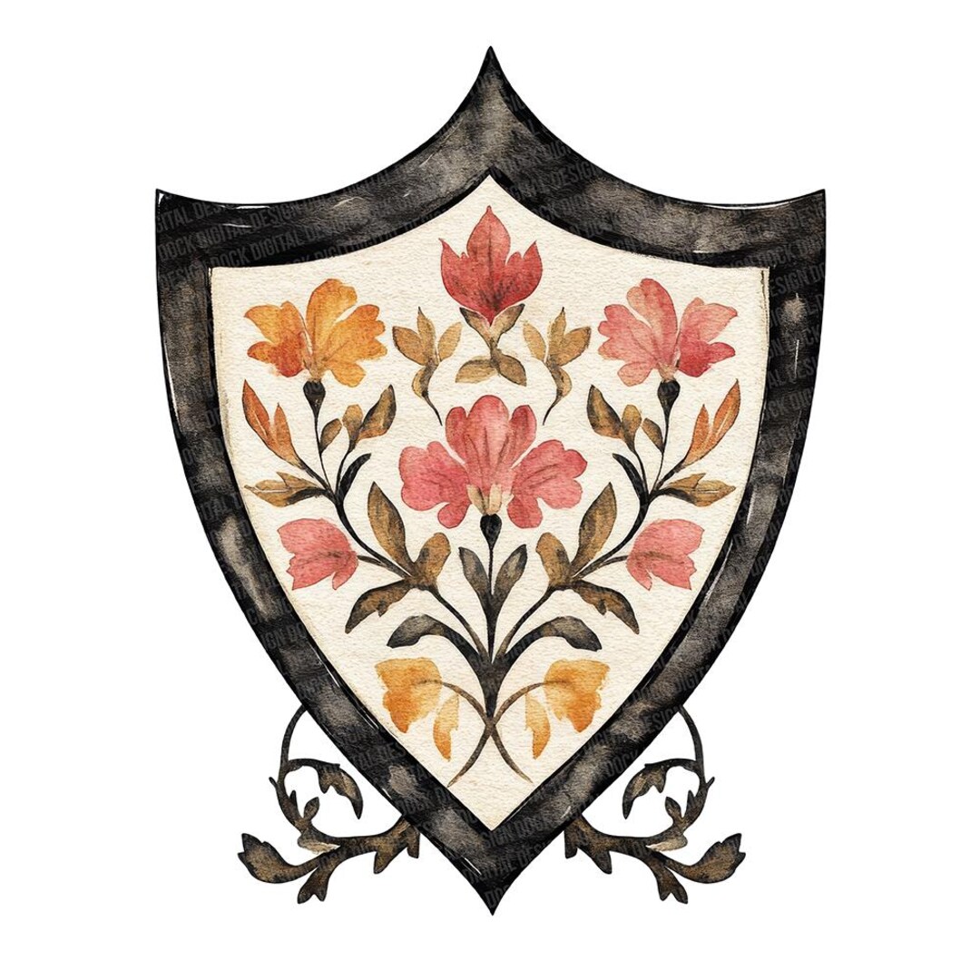 Floral Shield PNG Clipart, 12x Watercolor Heraldic Clip Art Set ...
