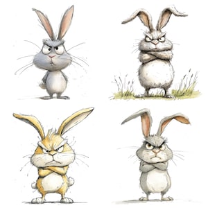 Grumpy Rabbit PNG Clipart, 12x Angry Bunny Clip Art Set, Printable ...