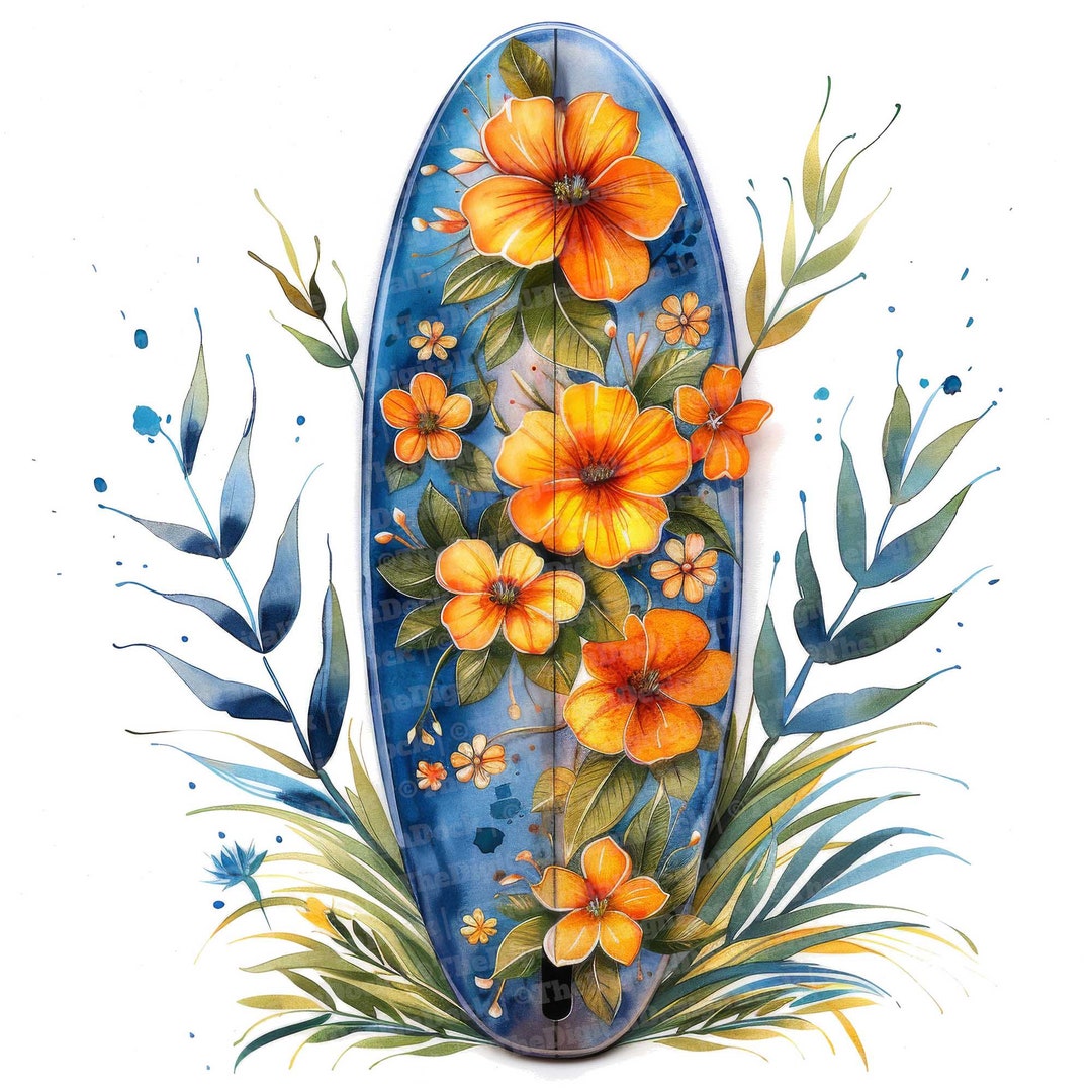 Floral Surfboard Clipart, 12 Jpgs, Surfing Clipart, Printable ...
