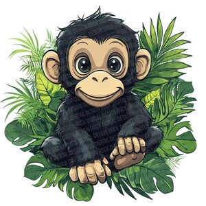 Monkey PNG Clipart, 12x Jungle Animals Clip Art Set, Printable Tropical ...