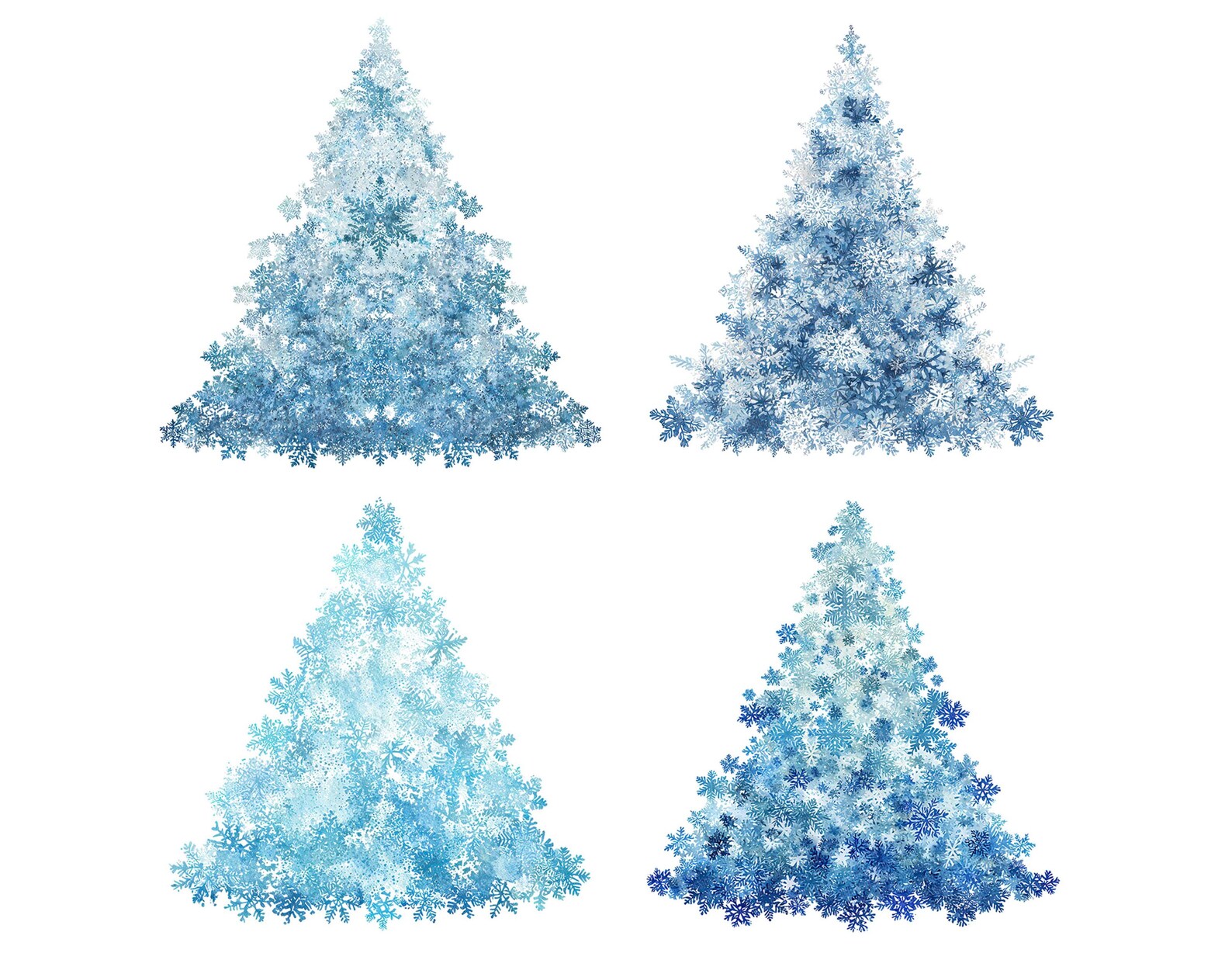12x Snowflake Christmas Tree Clipart, Winter Tree Clip Art Set ...