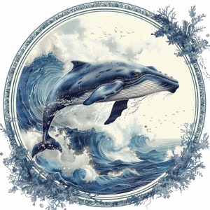 12x Vintage Whales Clipart, Ocean Whales Sea Clipart, Printable ...