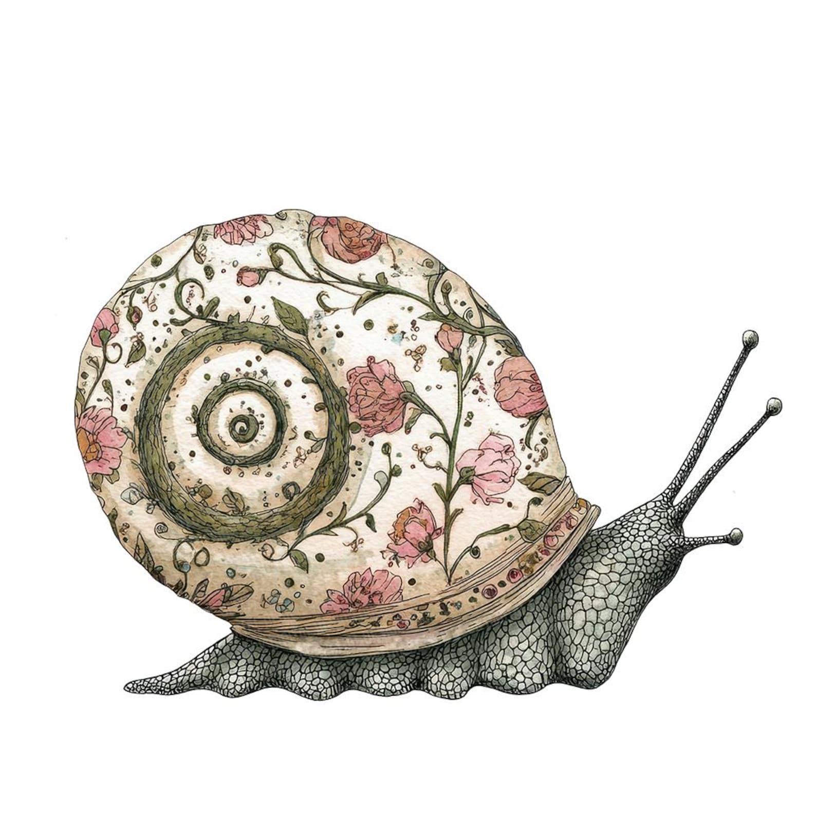 Snail PNG Clip Art, 12x Folk Art Snail Clipart Set, Floral and Vine ...