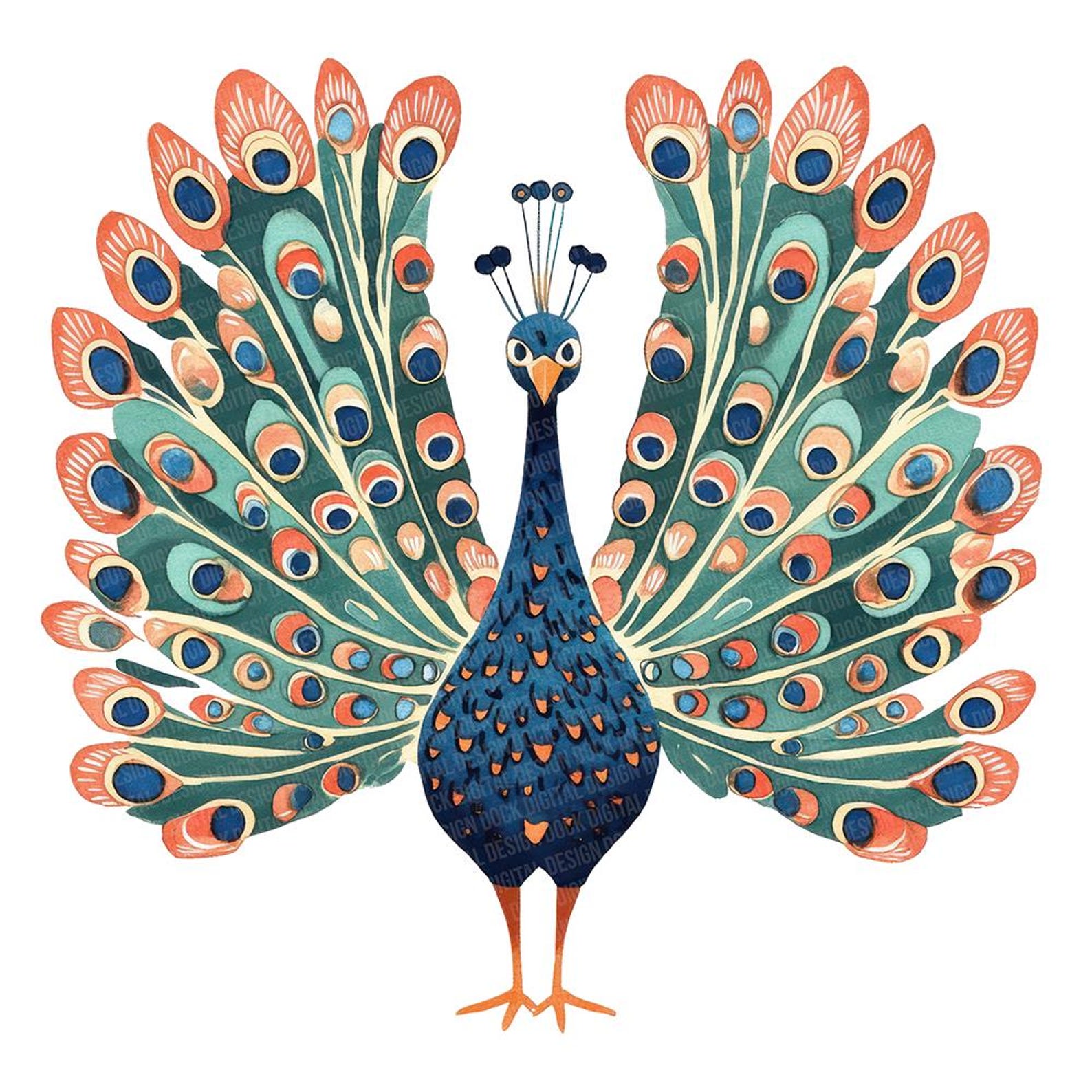 Peacock PNG Clip Art, 12x Folk Art Front Facing Peacock Clipart Set ...